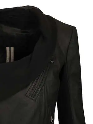 Rick Owens Lambskin Leather Cropped Biker Jacket With Shawl Collar