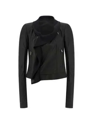 Rick Owens Lambskin Leather Cropped Biker Jacket With Shawl Collar