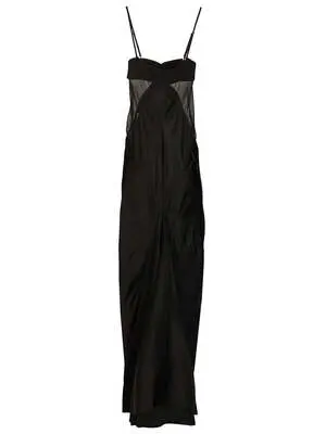 Rick Owens Combo Long Satin Dress With Sheer Panels