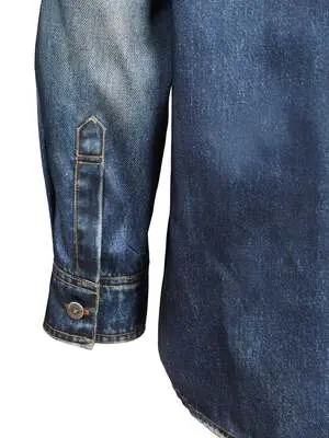 GOLDEN GOOSE Technical Fabric Shirt With Trompe L'oeil Denim Print - Blue