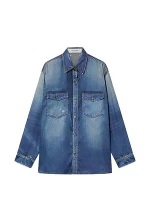 GOLDEN GOOSE Technical Fabric Shirt With Trompe L'oeil Denim Print - Blue