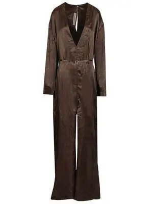 Rick Owens Long-sleeved Deep V-neck Jumpsuit - Brown