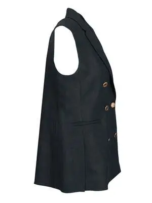 Max Mara Double-breasted Linen Vest With Gold-tone Button Detail - Blue