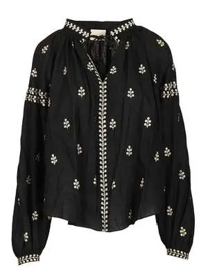 Isabel Marant Étoile Rodis Blouse In Embroidered Tussar Silk - Black