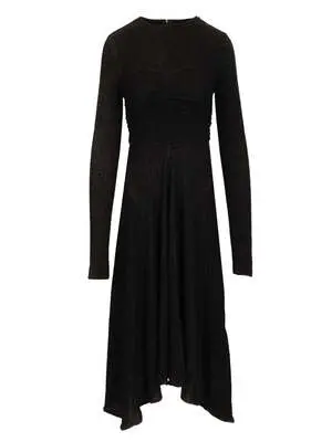 Isabel Marant Étoile Long Sleeve Ruched Bodice Asymmetrical Dress - Black