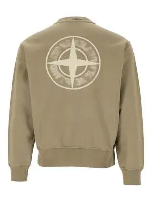 Stone Island Organic Cotton Fleece Crewneck Sweatshirt With Printed Logos