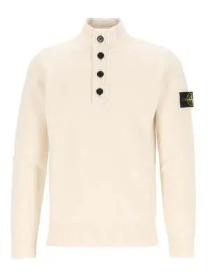 Stone Island Ribbed Half-zip Sweater With Felt Trim - White
