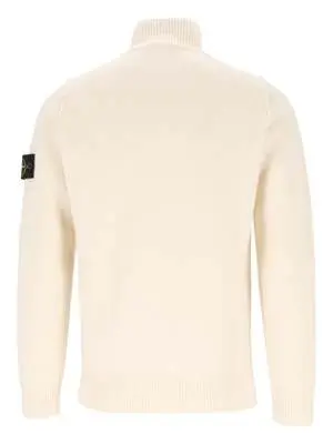 Stone Island Ribbed Half-zip Sweater With Felt Trim