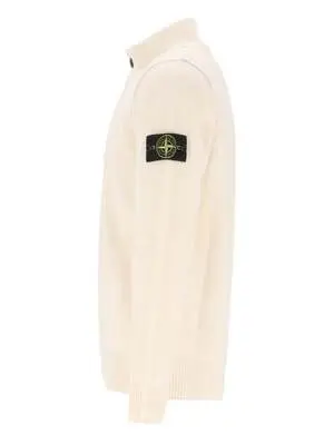 Stone Island Ribbed Half-zip Sweater With Felt Trim