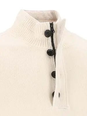 Stone Island Ribbed Half-zip Sweater With Felt Trim