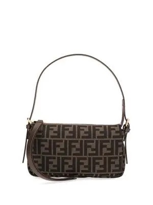 Fendi Small Zip Top Bag In Ff Jacquard - Brown