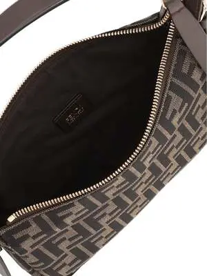 Fendi Small Zip Top Bag In Ff Jacquard - Brown