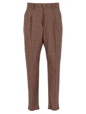 Eleventy Pleated Houndstooth Wool-blend Trousers - Brown
