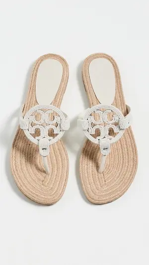 Tory Burch Miller Beaded Espadrille Sandals - Blanc