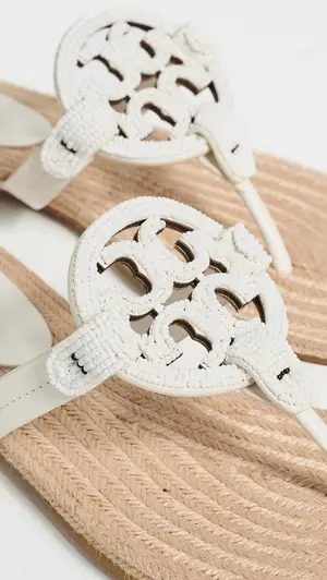 Tory Burch Miller Beaded Espadrille Sandals - Blanc