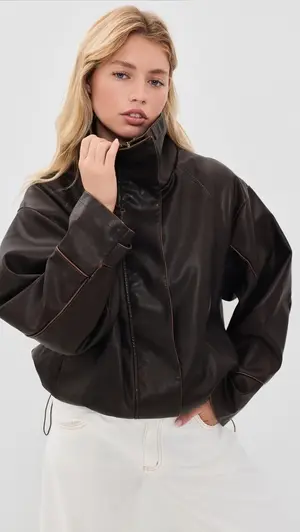 Lioness Shoreline Funnel Neck Faux Leather Jacket