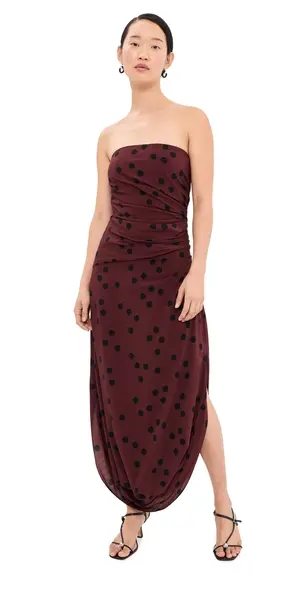 Proenza Schouler Nayara Polka Dot Strapless Ruched Crepe Dress - Espresso Multi