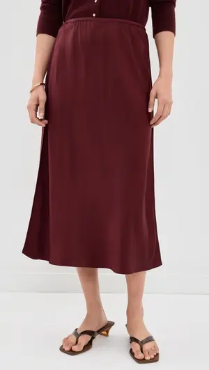 Vince Pull-on Satin Midi Skirt