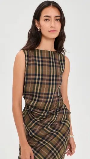 Joe's Jeans Plaid Boat Neck Sleeveless Top