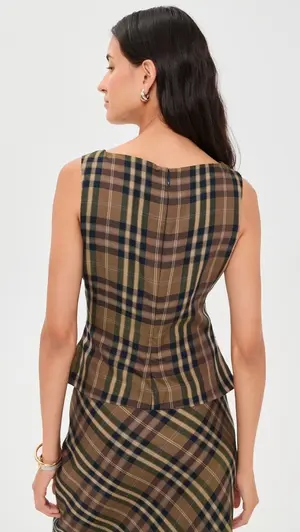 Joe's Jeans Plaid Boat Neck Sleeveless Top