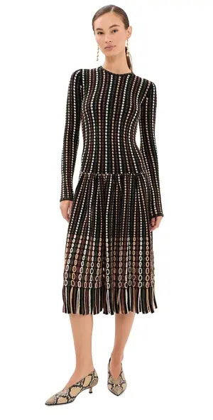 Ulla Johnson Adele Knit Dress With Geometric Pattern And Fringe Trim