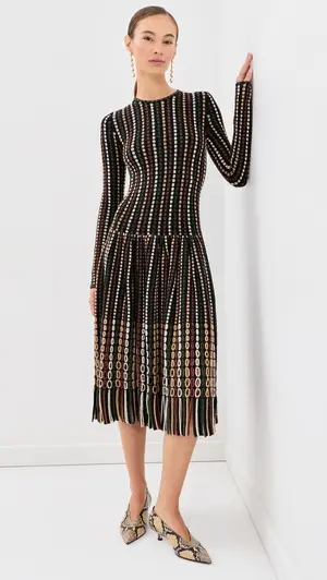 Ulla Johnson Adele Knit Dress With Geometric Pattern And Fringe Trim