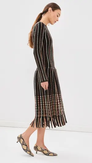 Ulla Johnson Adele Knit Dress With Geometric Pattern And Fringe Trim