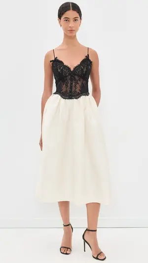 SELF-PORTRAIT Taffeta Contrast Lace Midi Dress