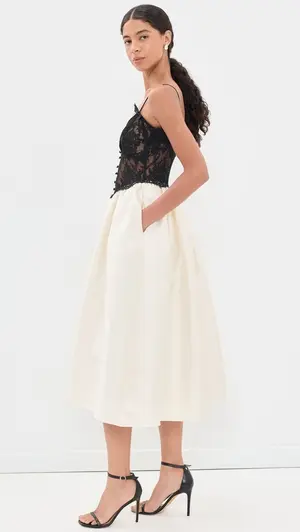 SELF-PORTRAIT Taffeta Contrast Lace Midi Dress
