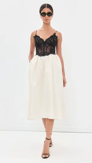 SELF-PORTRAIT Taffeta Contrast Lace Midi Dress