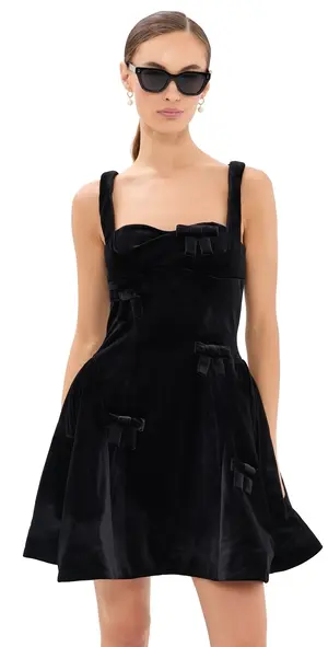 LEO LIN Ariel Velvet Bow Mini Dress