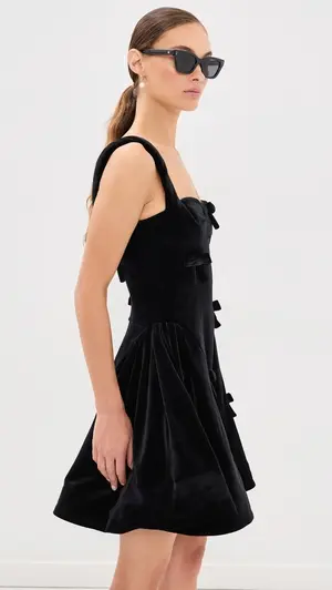 LEO LIN Ariel Velvet Bow Mini Dress