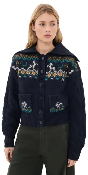 ALEMAIS Patsy Fair Isle Knit Cardigan - Ink