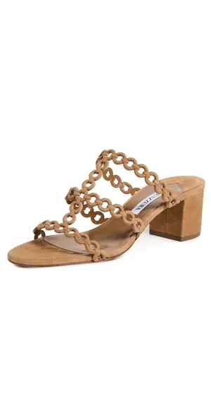 AQUAZZURA Infinity Chain Suede Mules 50mm - Camel