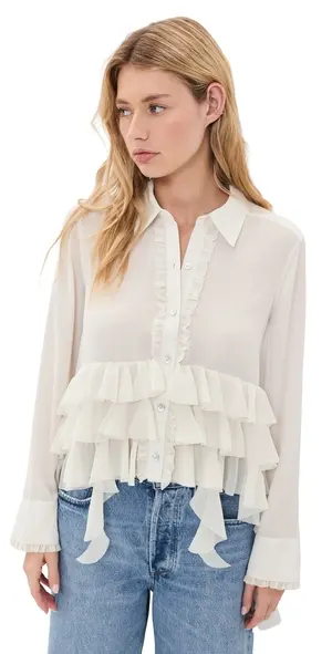 Cinq À Sept Nori Ruffle Trim Shirt - Ivory