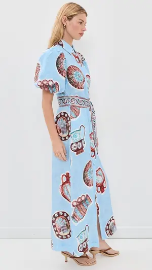 ROAME Berkeley Geometric Print Linen Maxi Shirt Dress