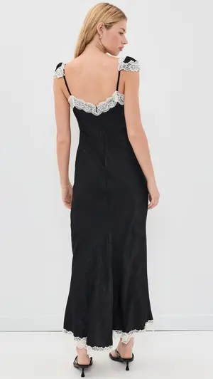 ANOTHER GIRL Lace Trim Satin Maxi Slip Dress
