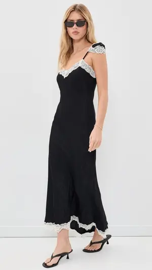 ANOTHER GIRL Lace Trim Satin Maxi Slip Dress
