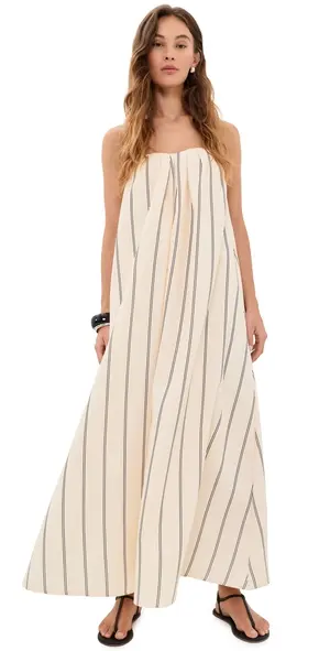 ENGLISH FACTORY Strapless Pintuck Striped Maxi Dress