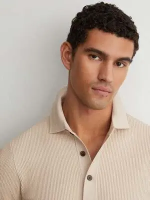 REISS Admiral Ribbed Half-button Polo Shirt