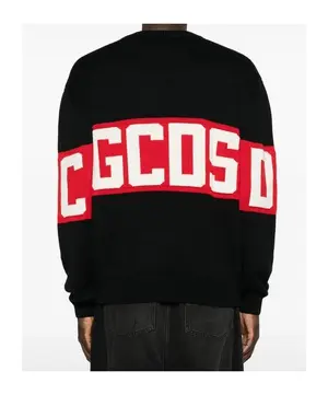 Gcds Crew Neck Sweater With Logo Intarsia
