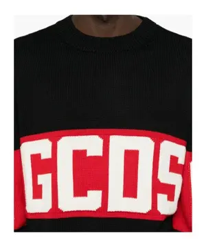 Gcds Crew Neck Sweater With Logo Intarsia