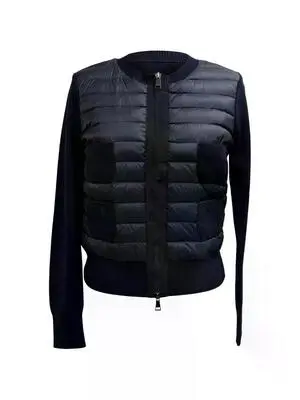 Moncler Navy Wool Quilted Panel Zip-up Cardigan