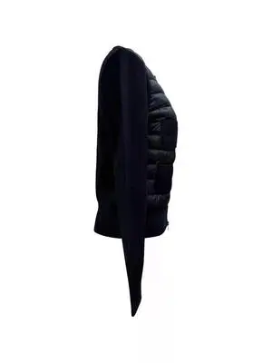 Moncler Navy Wool Quilted Panel Zip-up Cardigan