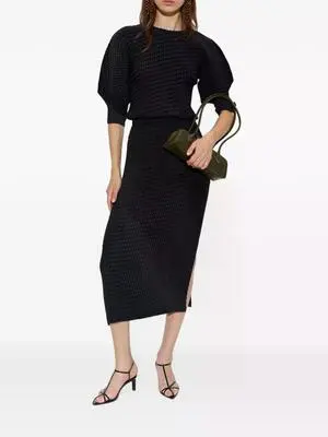 Issey Miyake Pleated Effect Side Slit Midi Skirt