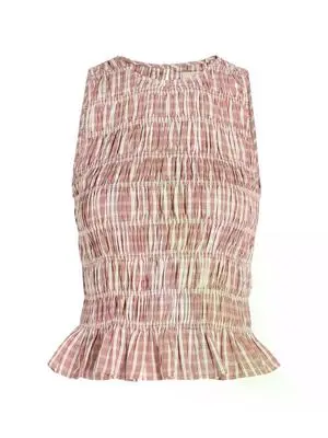 Faithfull The Brand Shirred Checked Peplum Top