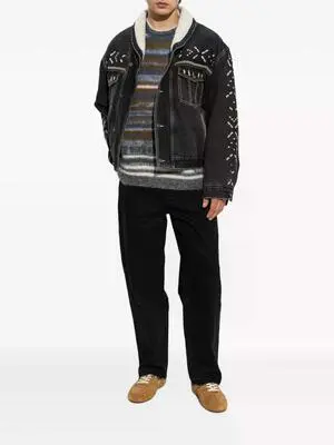 MARANT Jackson Embroidered Denim Jacket With Shearling Collar