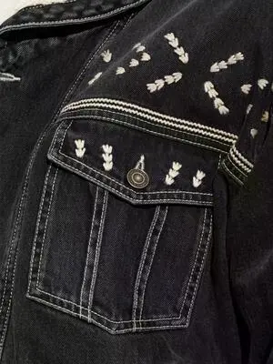 MARANT Jackson Embroidered Denim Jacket With Shearling Collar