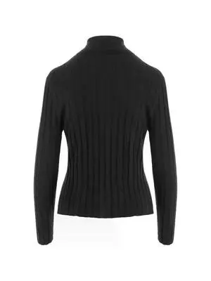 ALLUDE Ribbed Knit Roll Neck Sweater - Black