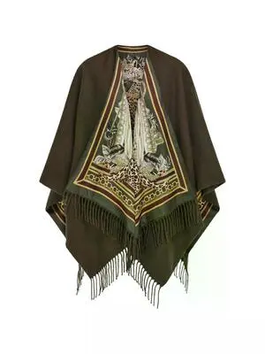 FERRAGAMO Feline Print Cashmere And Silk Reversible Cape - Green